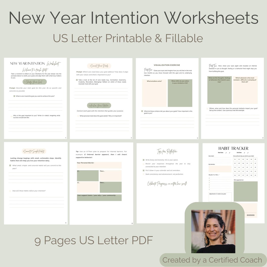 New Year Intention Worksheets Goal Planner (printable & Fillable PDF ...