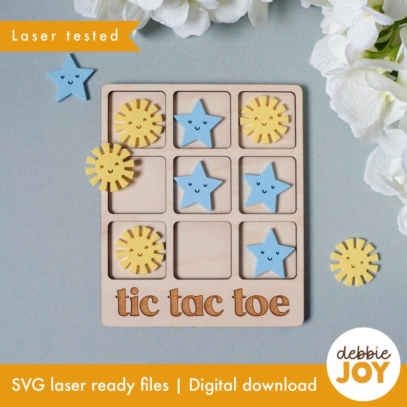 Sun and Stars Tic Tac Toe SVG, Noughts and Crosses, Party Favors, Laser ...