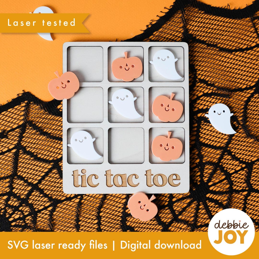 Halloween Tic Tac Toe Laser Cut SVG: Ghost & Pumpkin Game (commercial ...