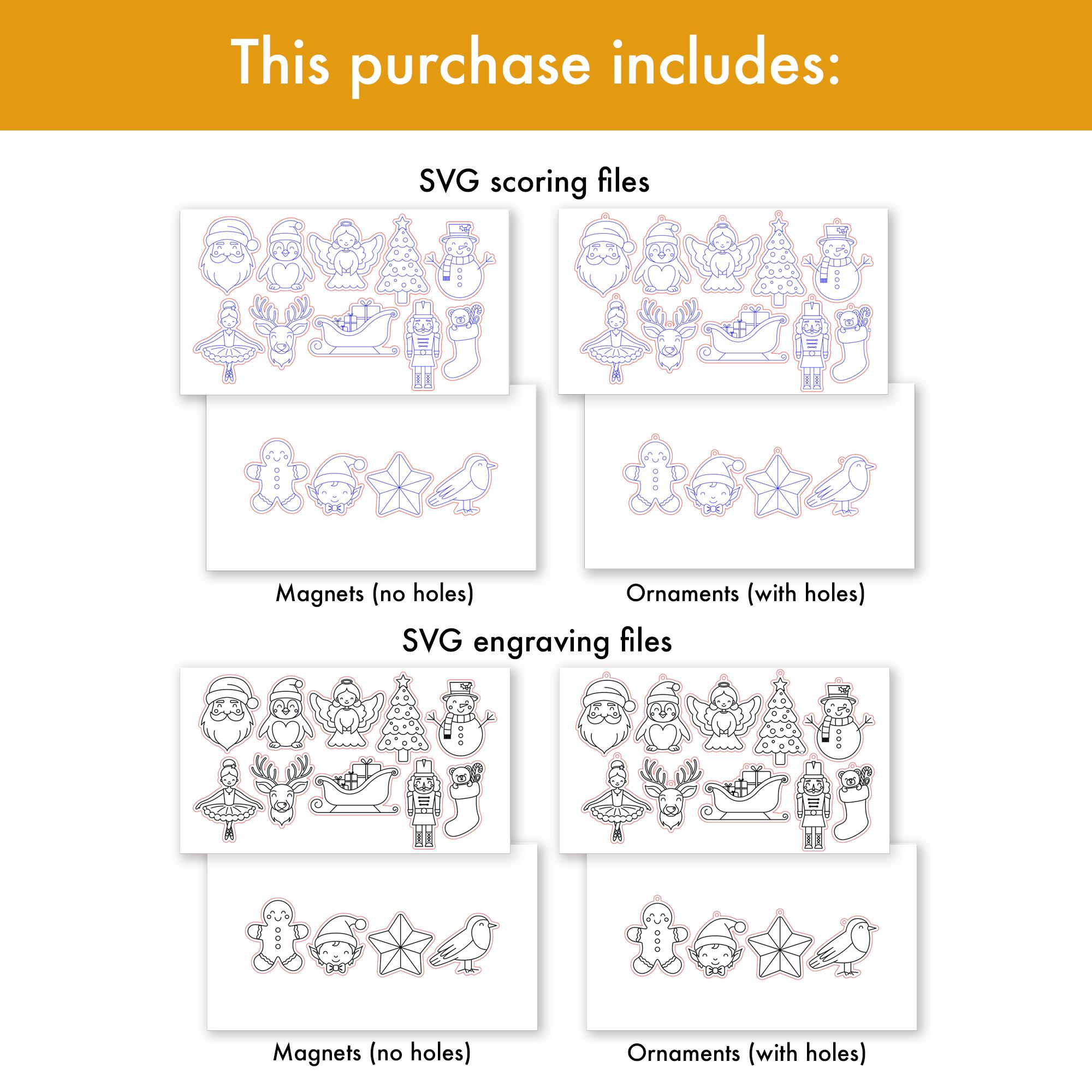 BUNDLE Christmas Ornament Paint Kit SVG - Both Sets: Laser Cut DIY ...