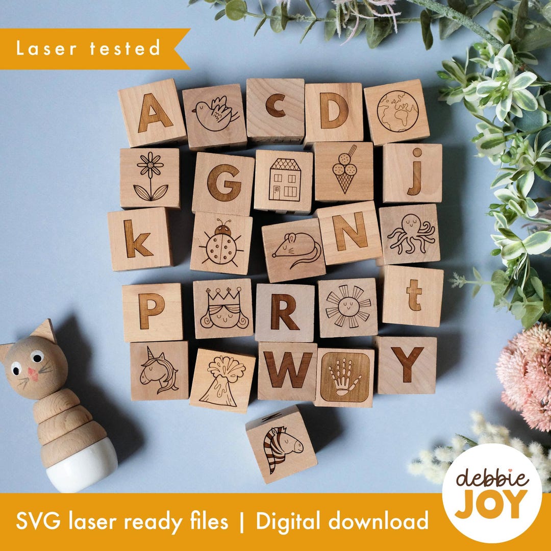 Wood Letter Blocks SVG: Vintage Alphabet, Laser Cut Files (commercial ...