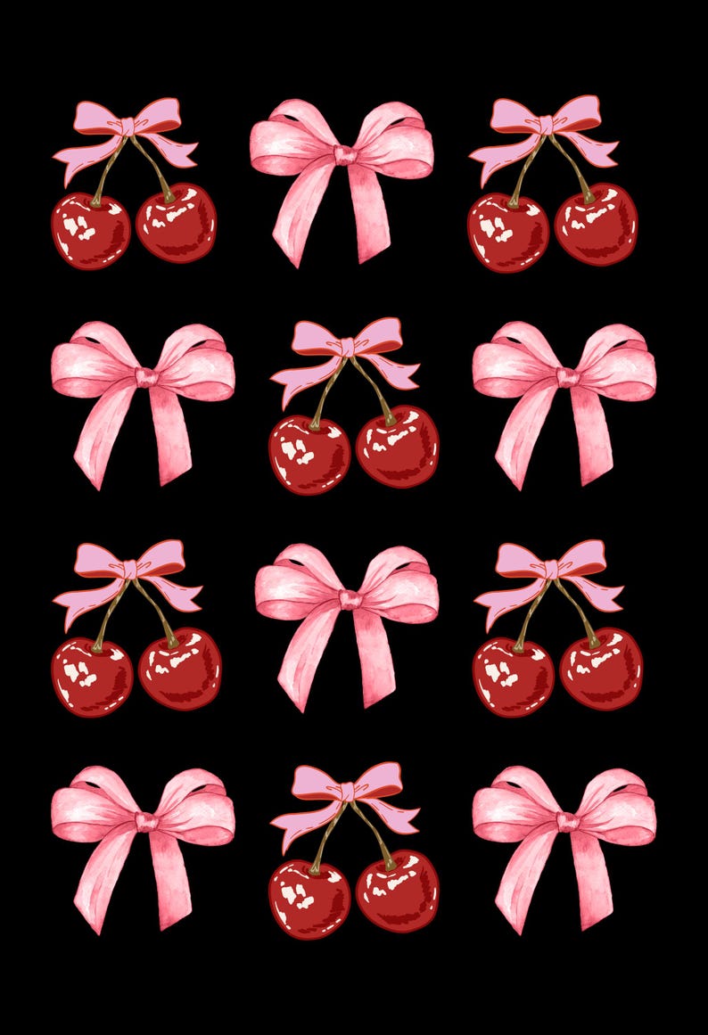 Cute Pink Bow and Cherry Print. Downloadable Image, Dtf Print ...