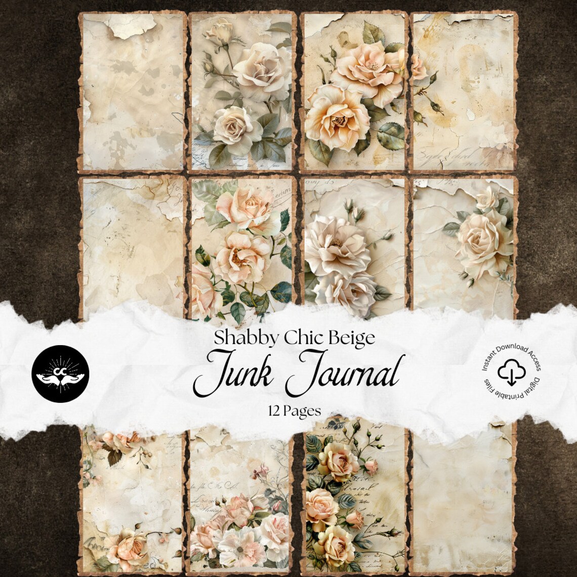 Shabby Chic Junk Journal Paper Kit Journaling Printable Ephemera Floral ...
