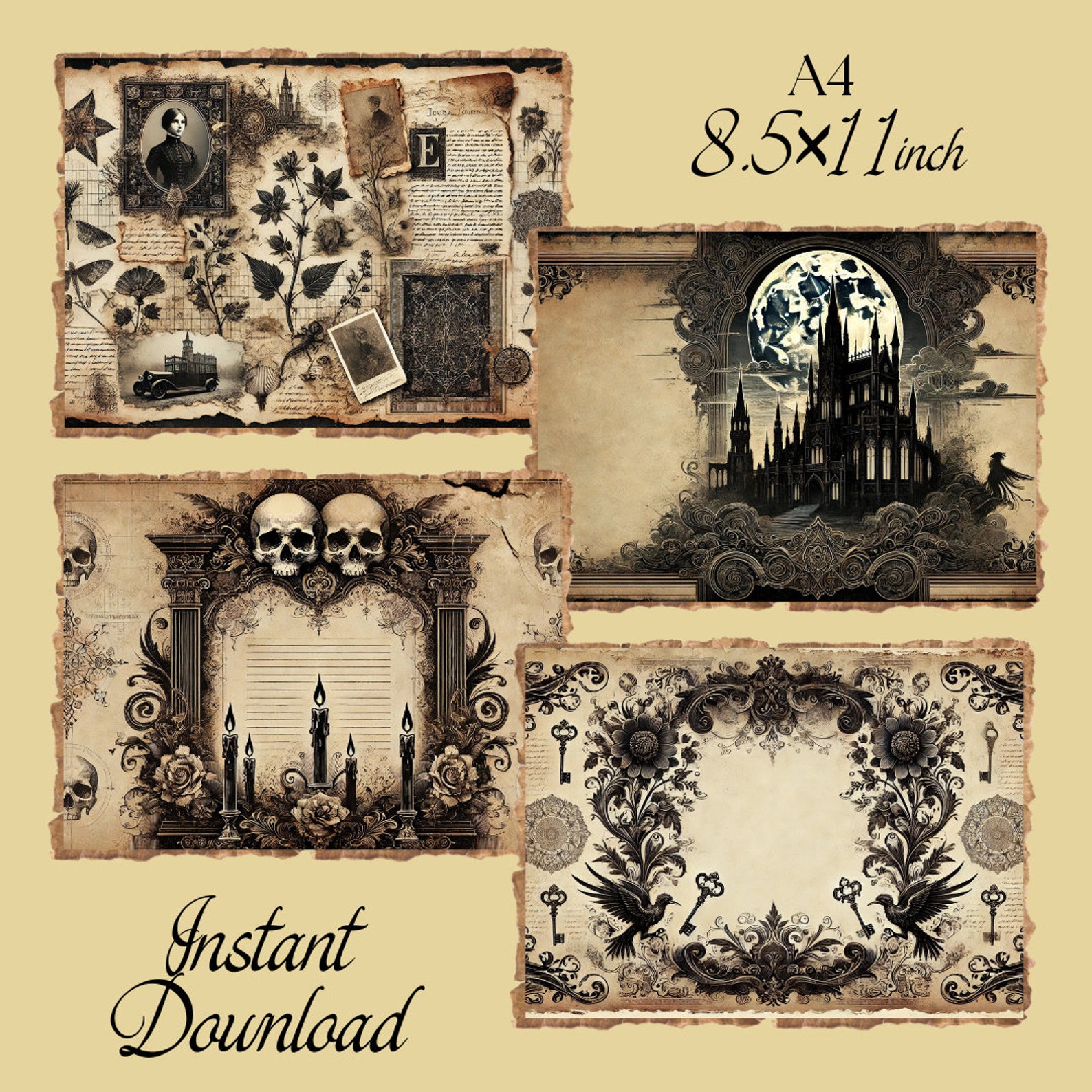 Victorian Gothic Junk Journal Templates Gothic Journal Papers Kit ...