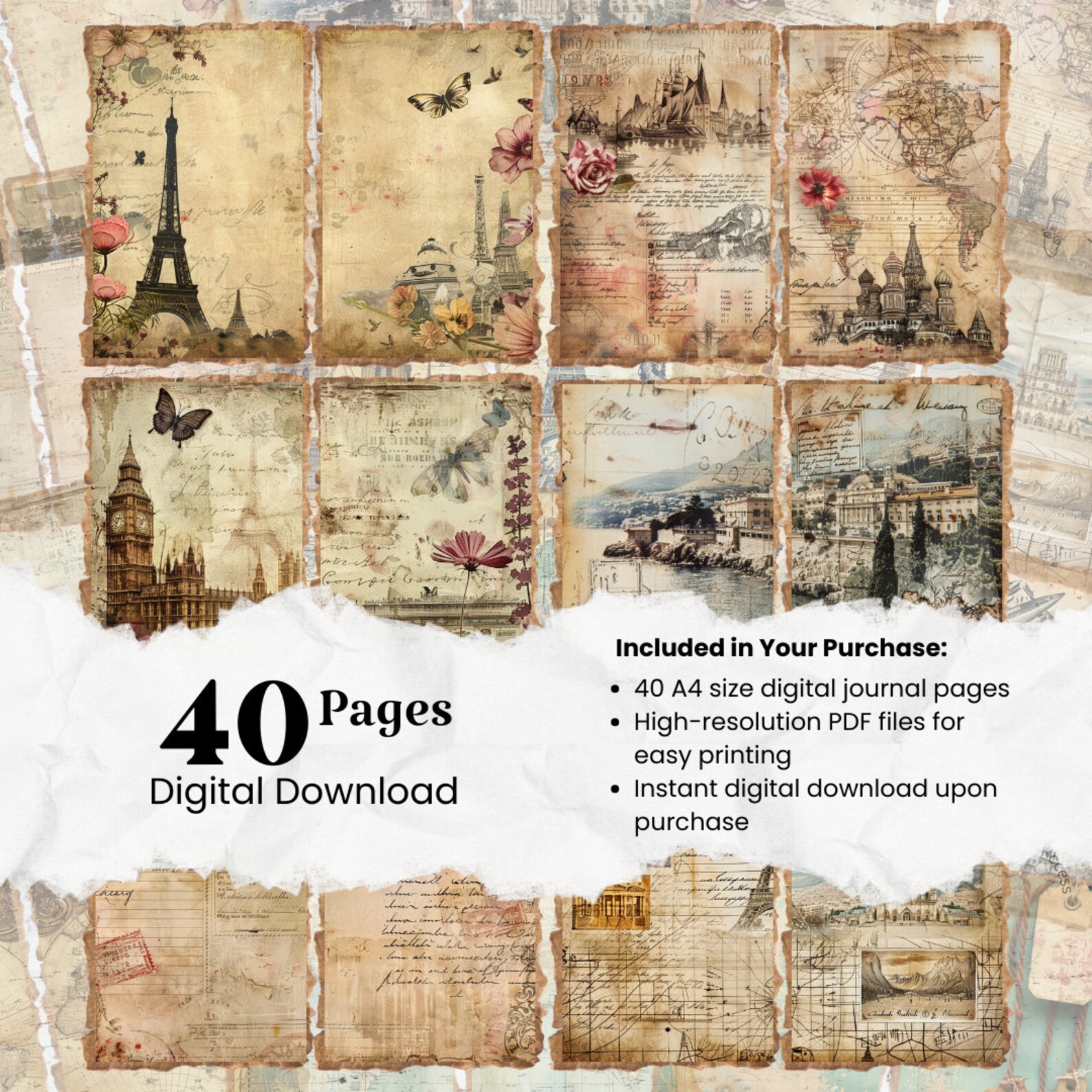 Vintage Junk Journal Printable Pages Travel Journal Printable Travel ...