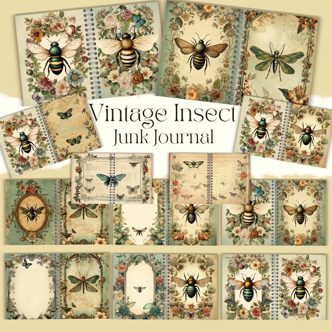Vintage Insect Junk Journal Template Vintage Style Collage Paper Deco ...