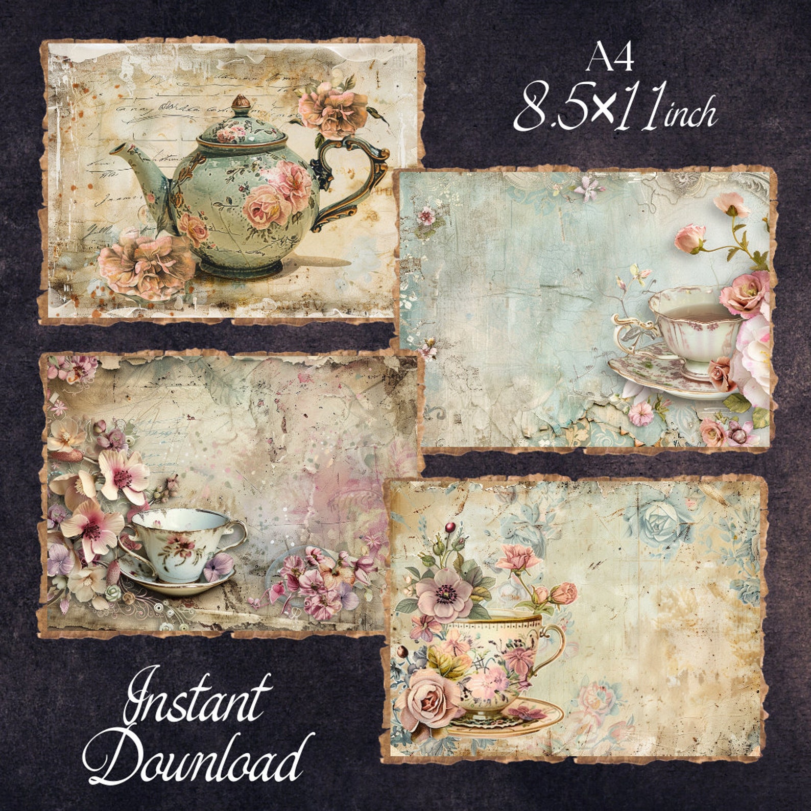 Shabby Chic Floral Teapot Junk Journal Kit Printable Pages of Tea ...
