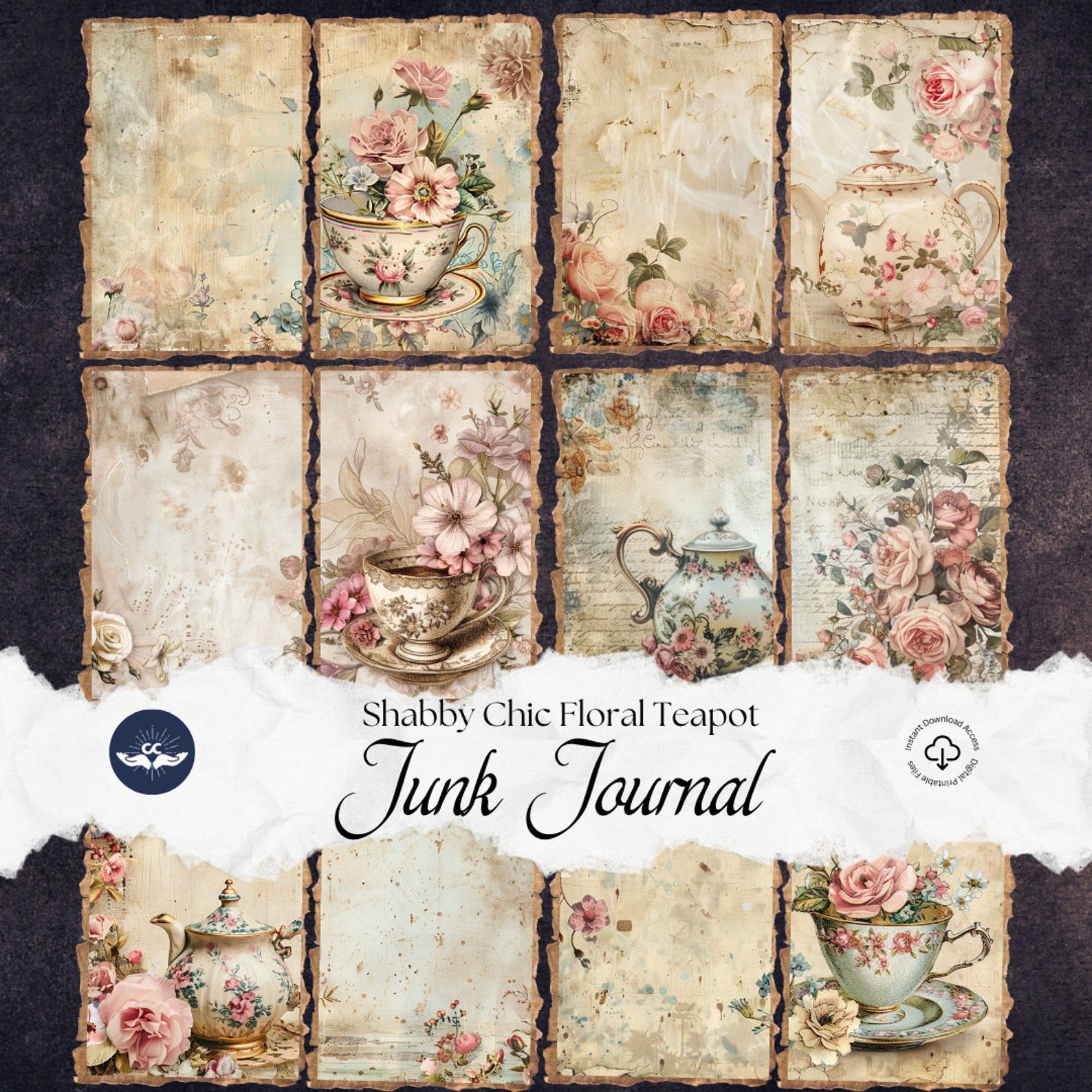 Shabby Chic Floral Teapot Junk Journal Kit Printable Pages of Tea ...
