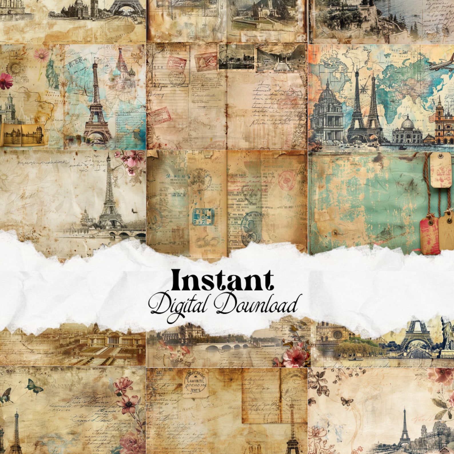 Vintage Junk Journal Printable Pages Travel Journal Printable Travel ...