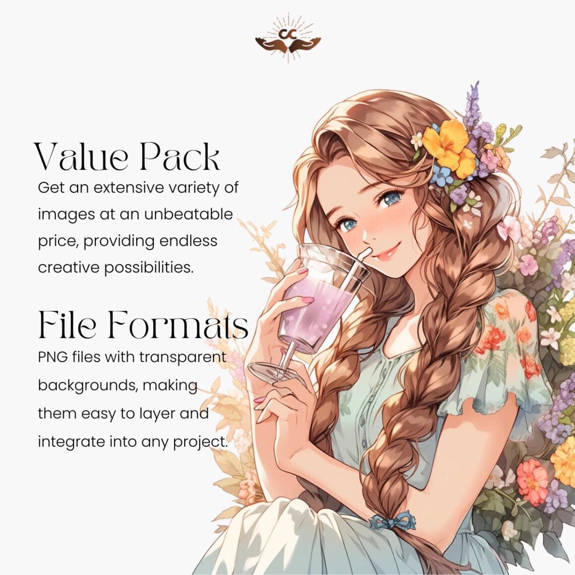 Cute Cottage Girl Clipart Digital Download PNG Files Girls Junk Journal ...