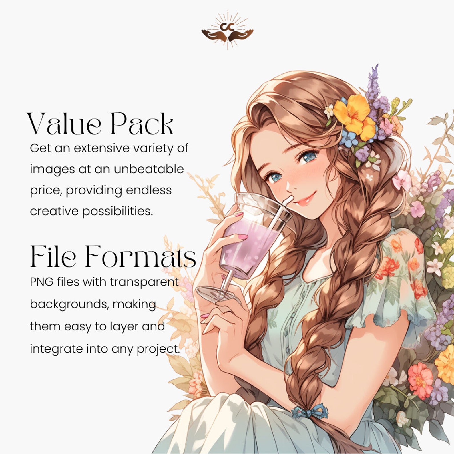 Cute Cottage Girl Clipart Digital Download PNG Files Girls Junk Journal ...
