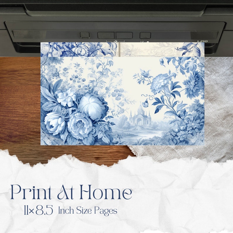 French Blue Toile Junk Journal Papers Journal Paper Kit Digital ...
