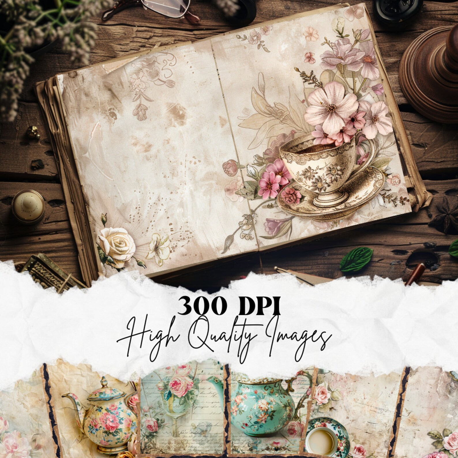Shabby Chic Floral Teapot Junk Journal Kit Printable Pages of Tea ...