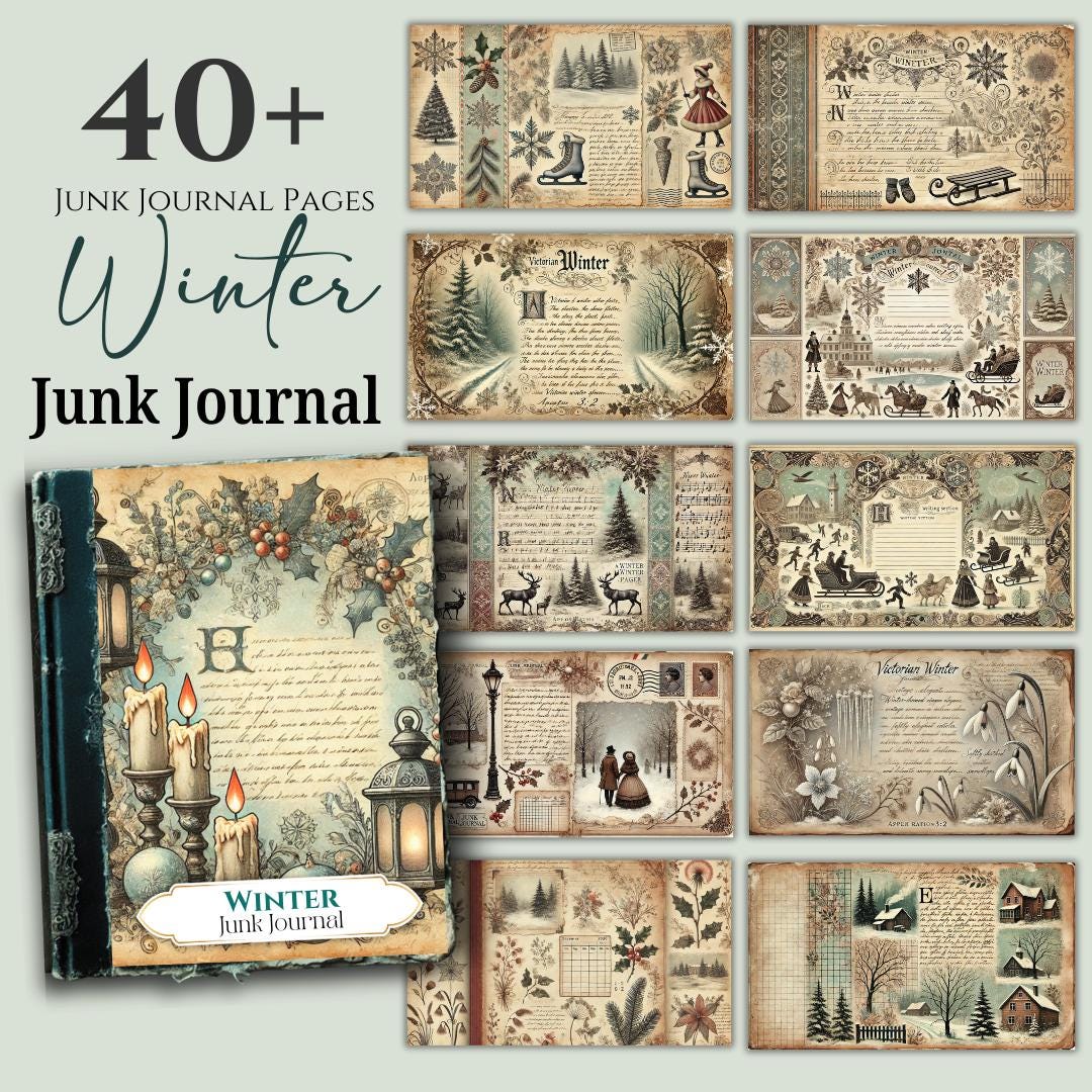 Winter Junk Journal Kit Vintage Junk Journal Papers Scrapbook Papers ...