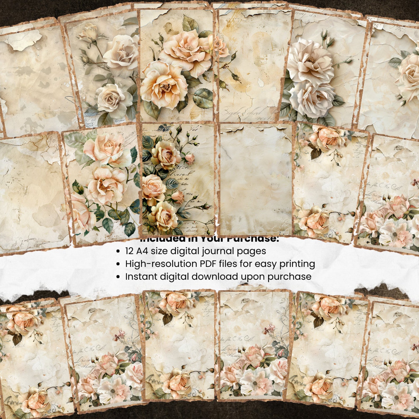 Shabby Chic Junk Journal Paper Kit Journaling Printable Ephemera Floral ...