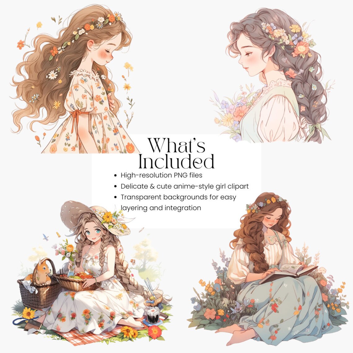 Cute Cottage Girl Clipart Digital Download PNG Files Girls Junk Journal ...