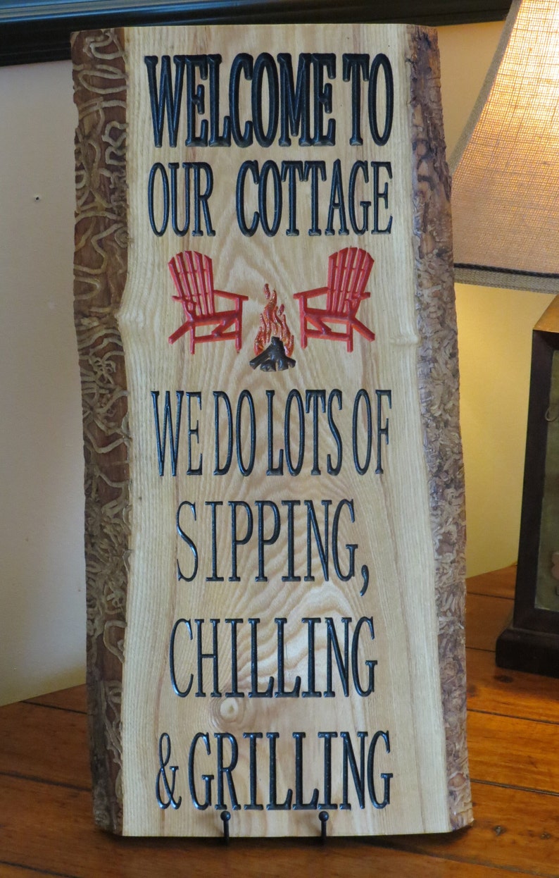 Wooden Welcome Sign, Carved Wood Sign, Hanging Cottage Decor, Gift Live ...