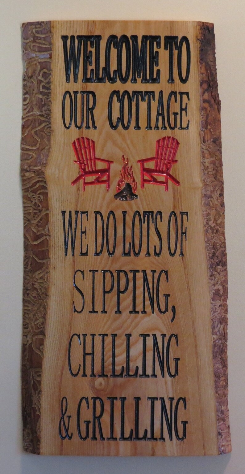 Wooden Welcome Sign, Carved Wood Sign, Hanging Cottage Decor, Gift Live ...