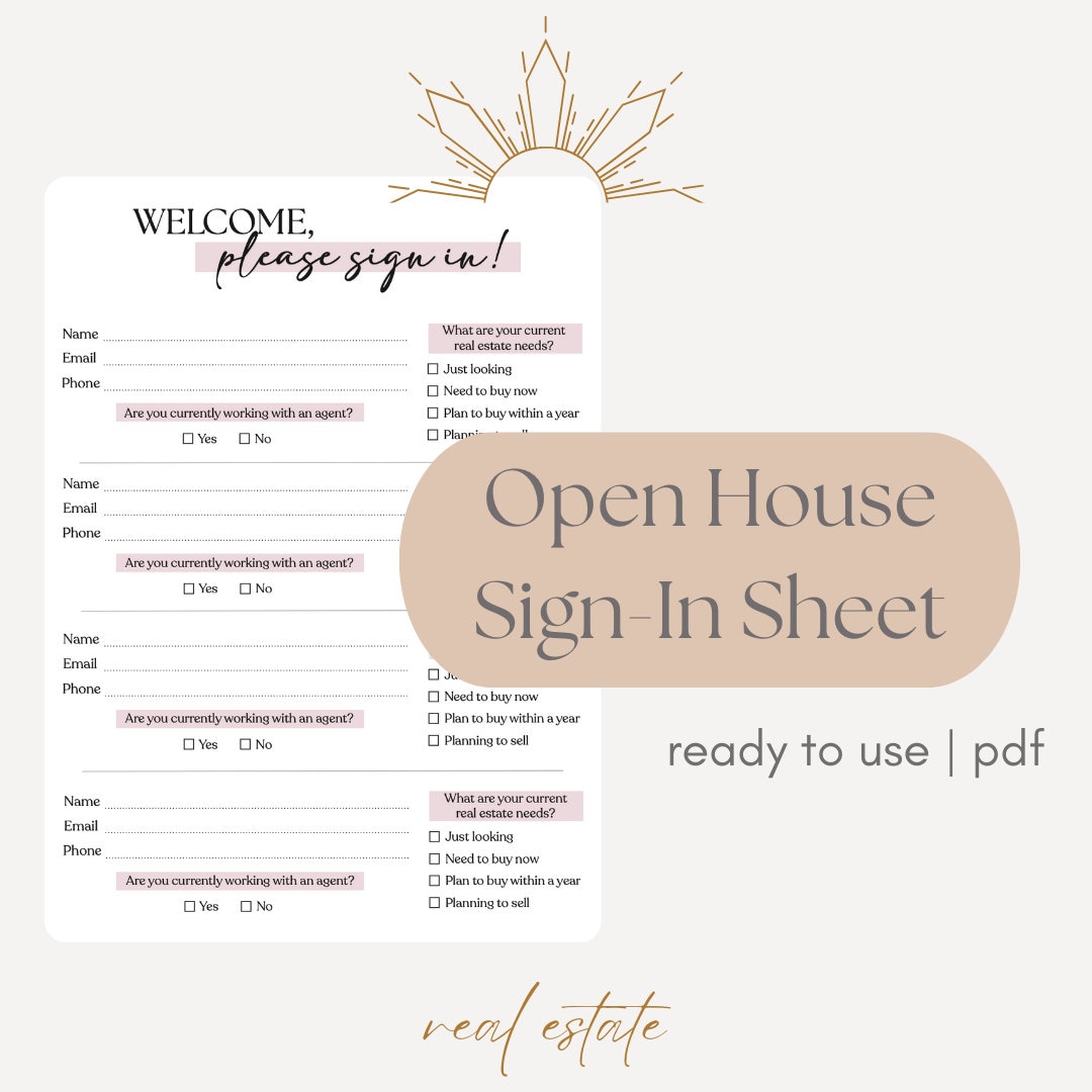 Pink Real Estate, Open House Sign-in Sheet, Realtor Tools, Open House ...