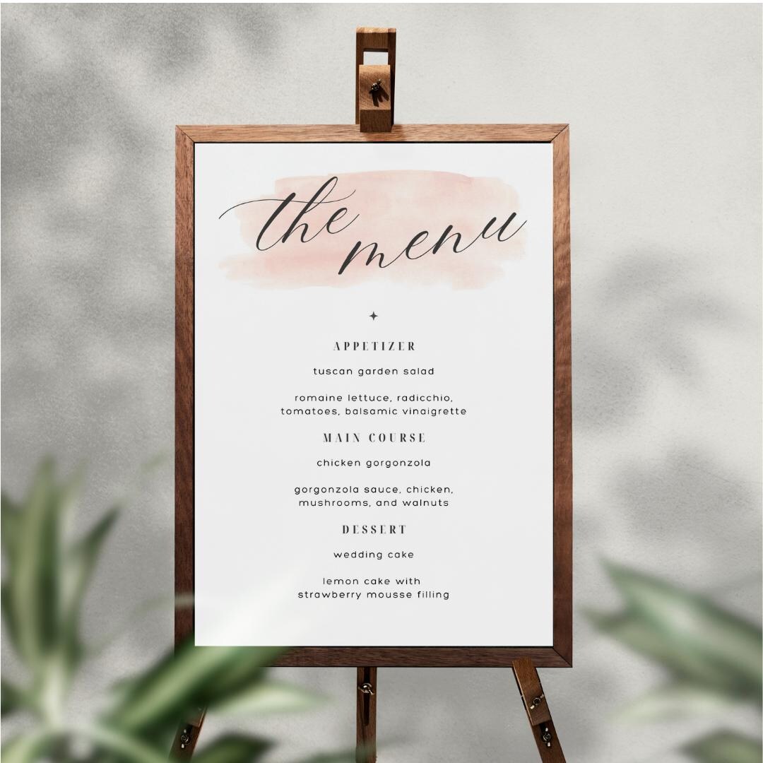 Elegant Wedding Menu Sign, Menu Sign Personalized, Fully Editable in ...