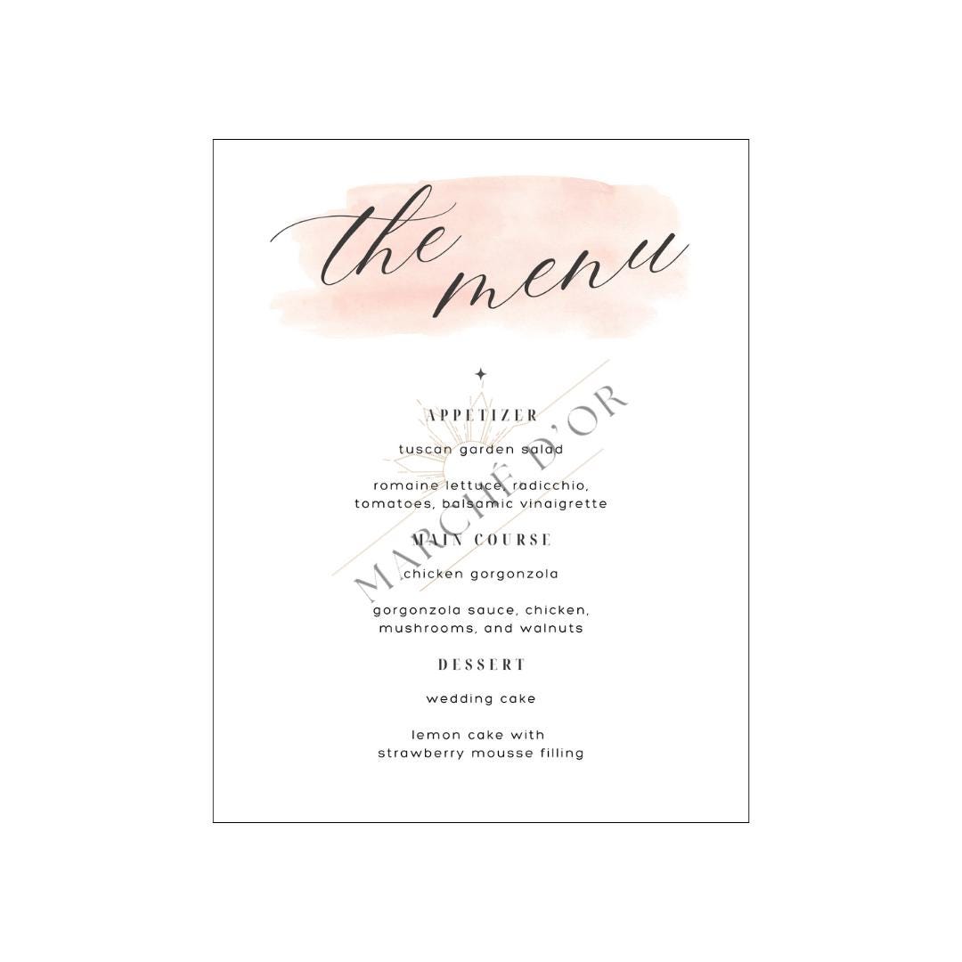 Elegant Wedding Menu Sign, Menu Sign Personalized, Fully Editable in ...