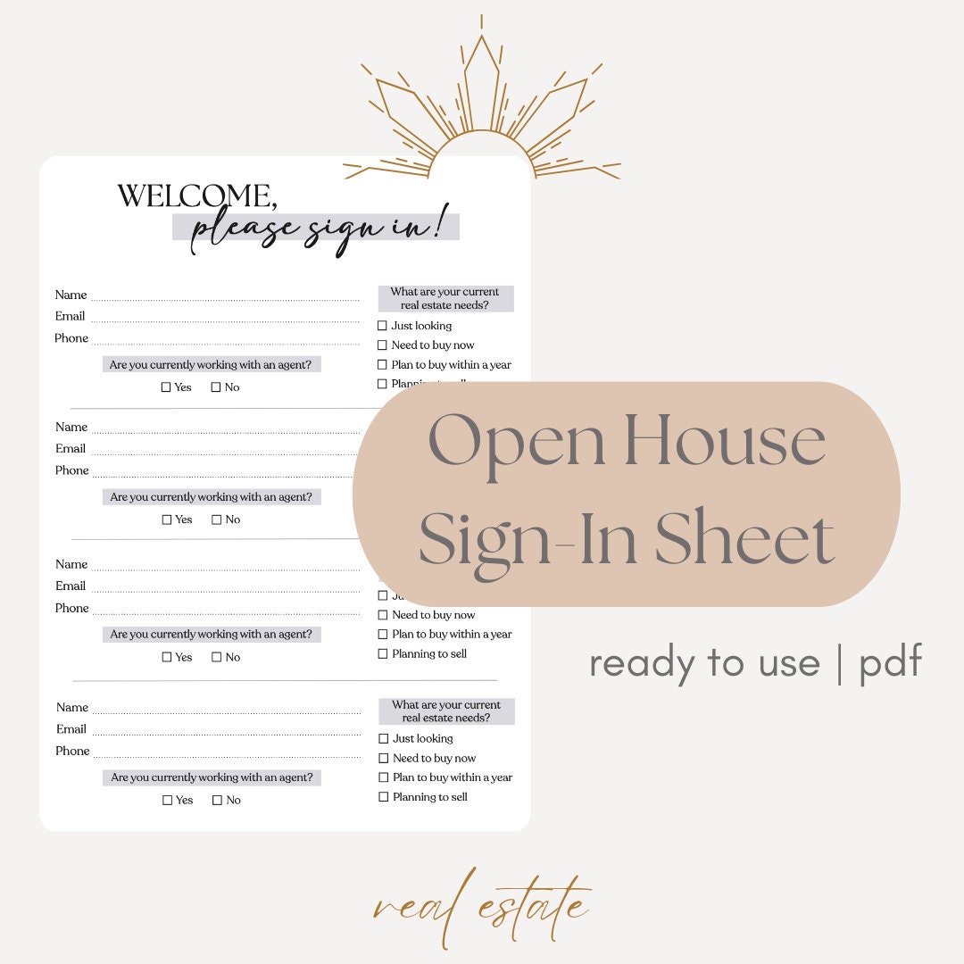 Gray Real Estate, Open House Sign-in Sheet, Realtor Tools, Open House ...