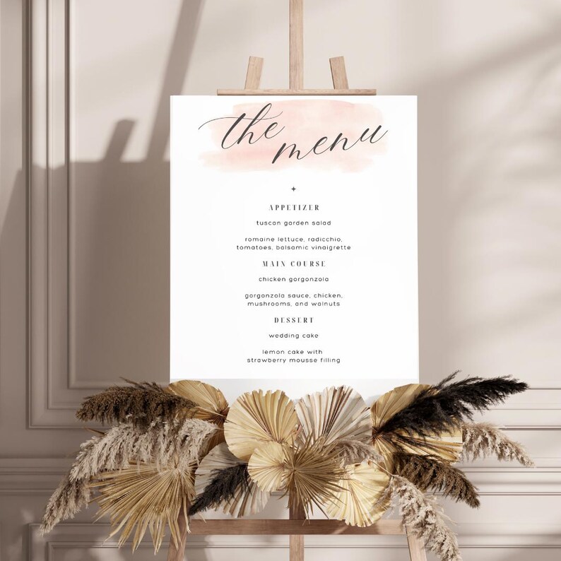 Elegant Wedding Menu Sign, Menu Sign Personalized, Fully Editable in ...