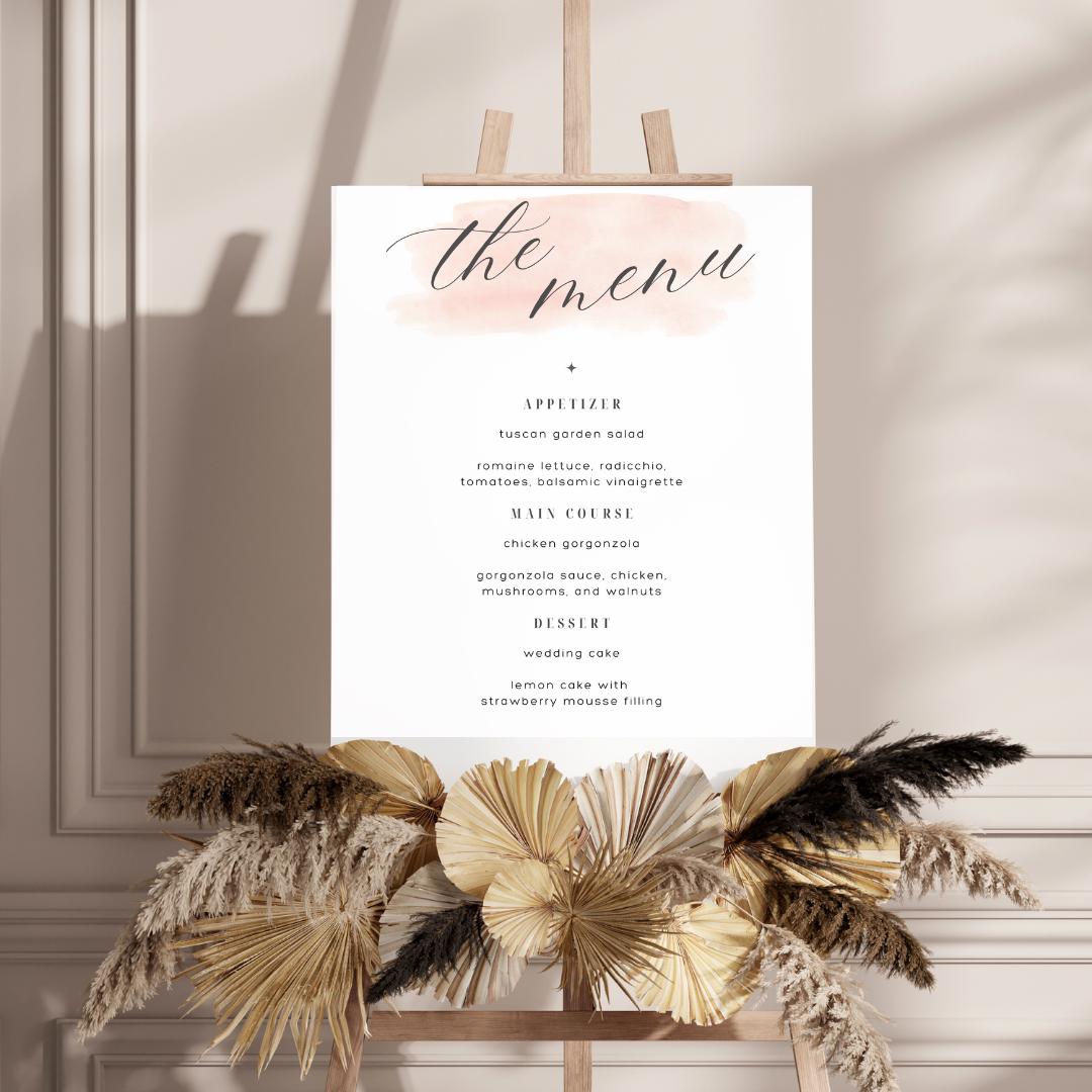 Elegant Wedding Menu Sign, Menu Sign Personalized, Fully Editable in ...