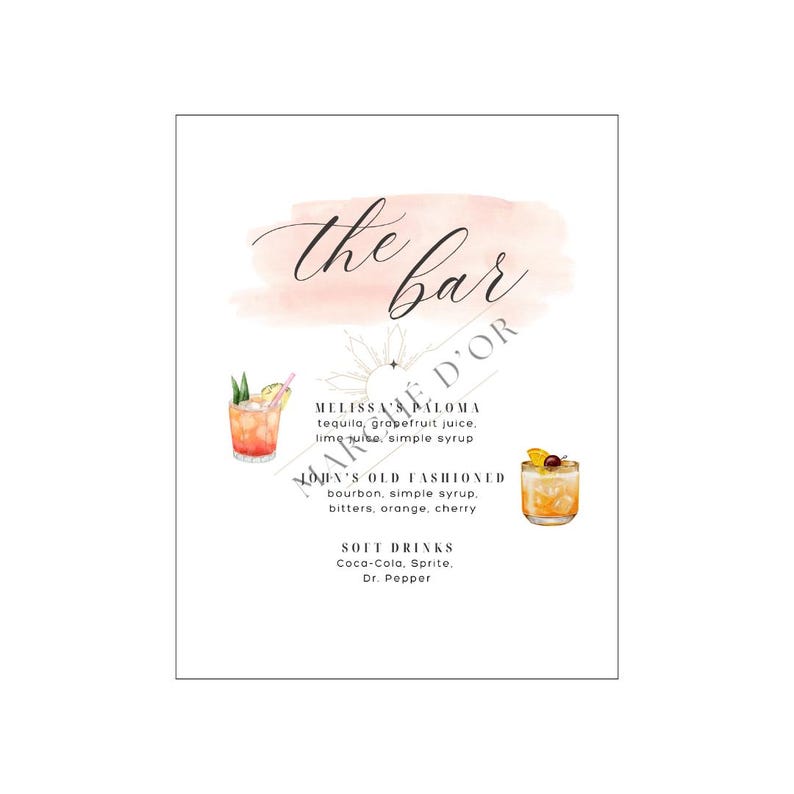 Elegant Wedding Bar Sign, Personalized Drinks, Editable Canva Template ...