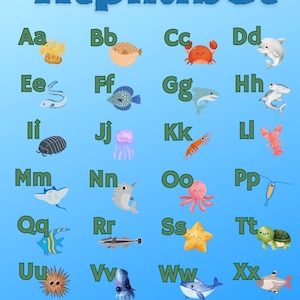 Sea Animals Alphabet Poster Ocean Themed Classroom Decor Kindergarten ...