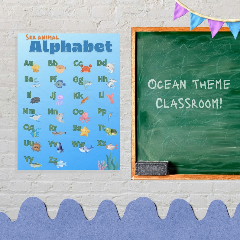 Sea Animals Alphabet Poster Ocean Themed Classroom Decor Kindergarten ...