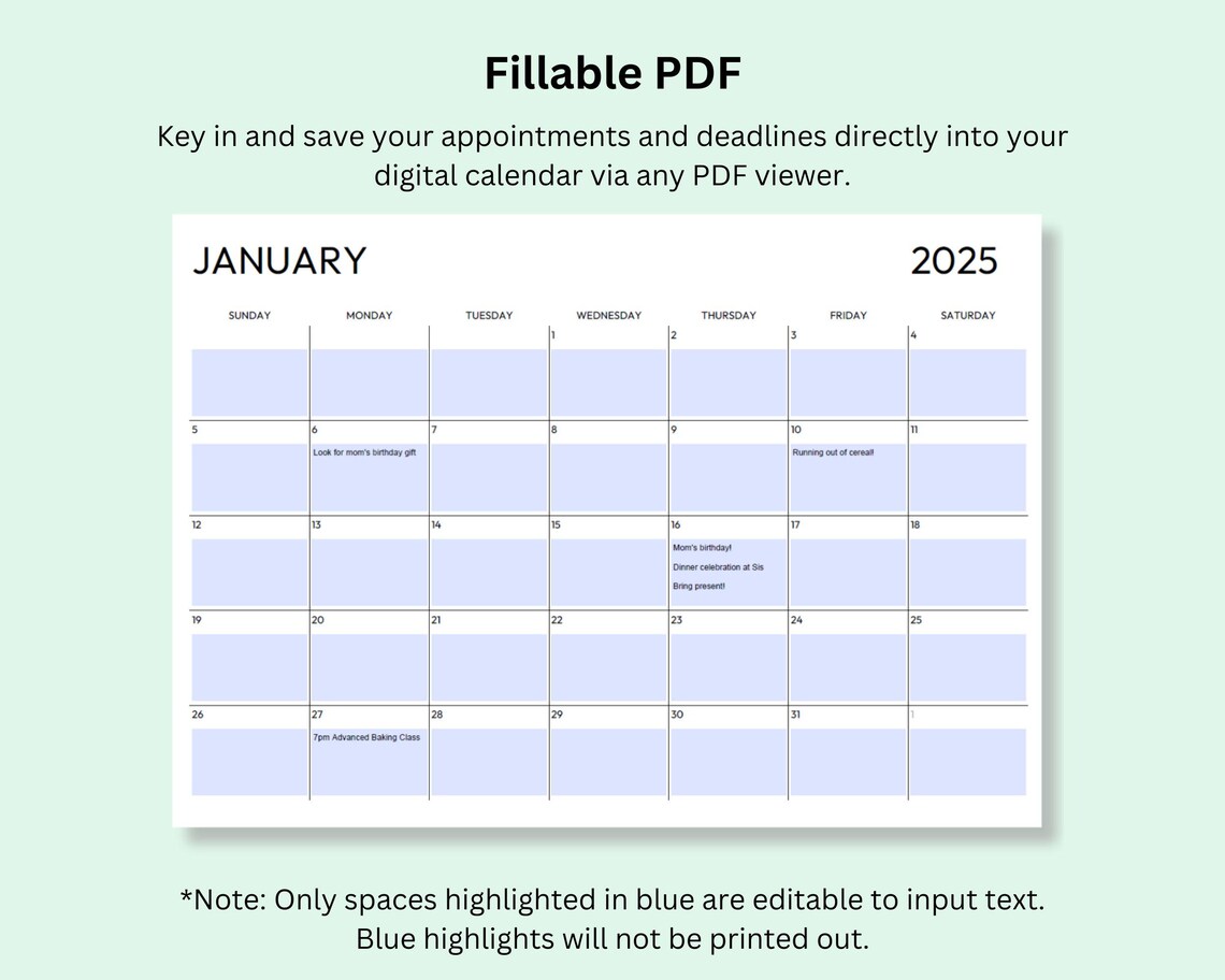 2025 Monthly Calendar Minimalistic Printable Editable PDF Landscape A4 ...