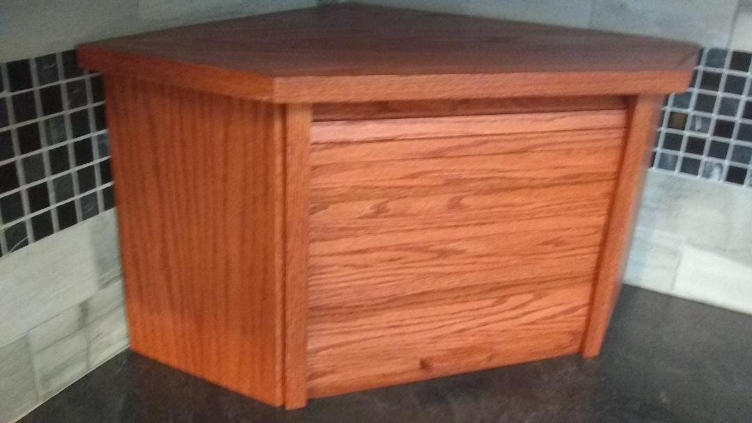 Oak Corner Bread Box With Red Sedona Finish and Roll up Door - Etsy