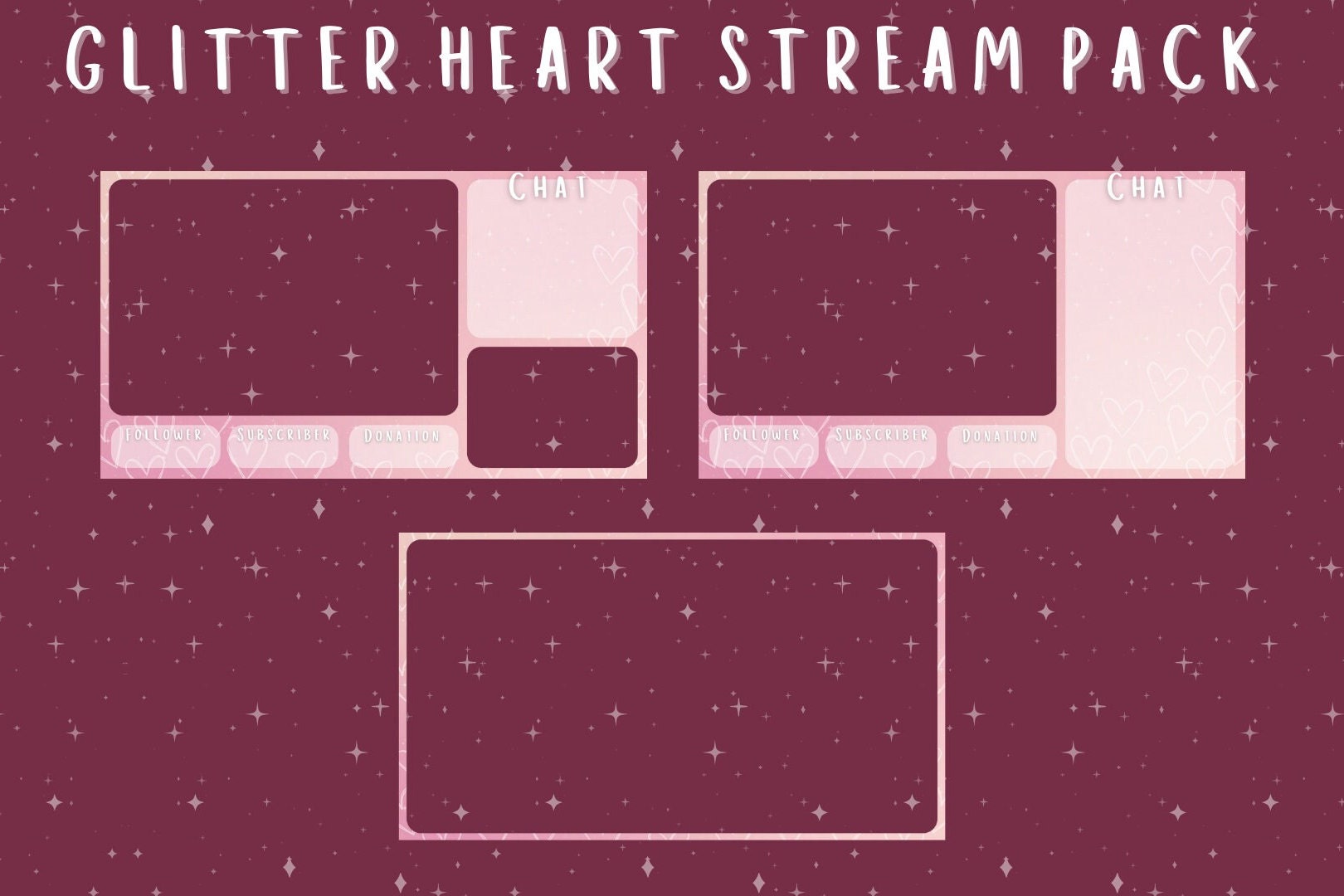 Pink Glitter Heart Stream Overlay Pack ~ Twitch Overlays ~ Animated ...