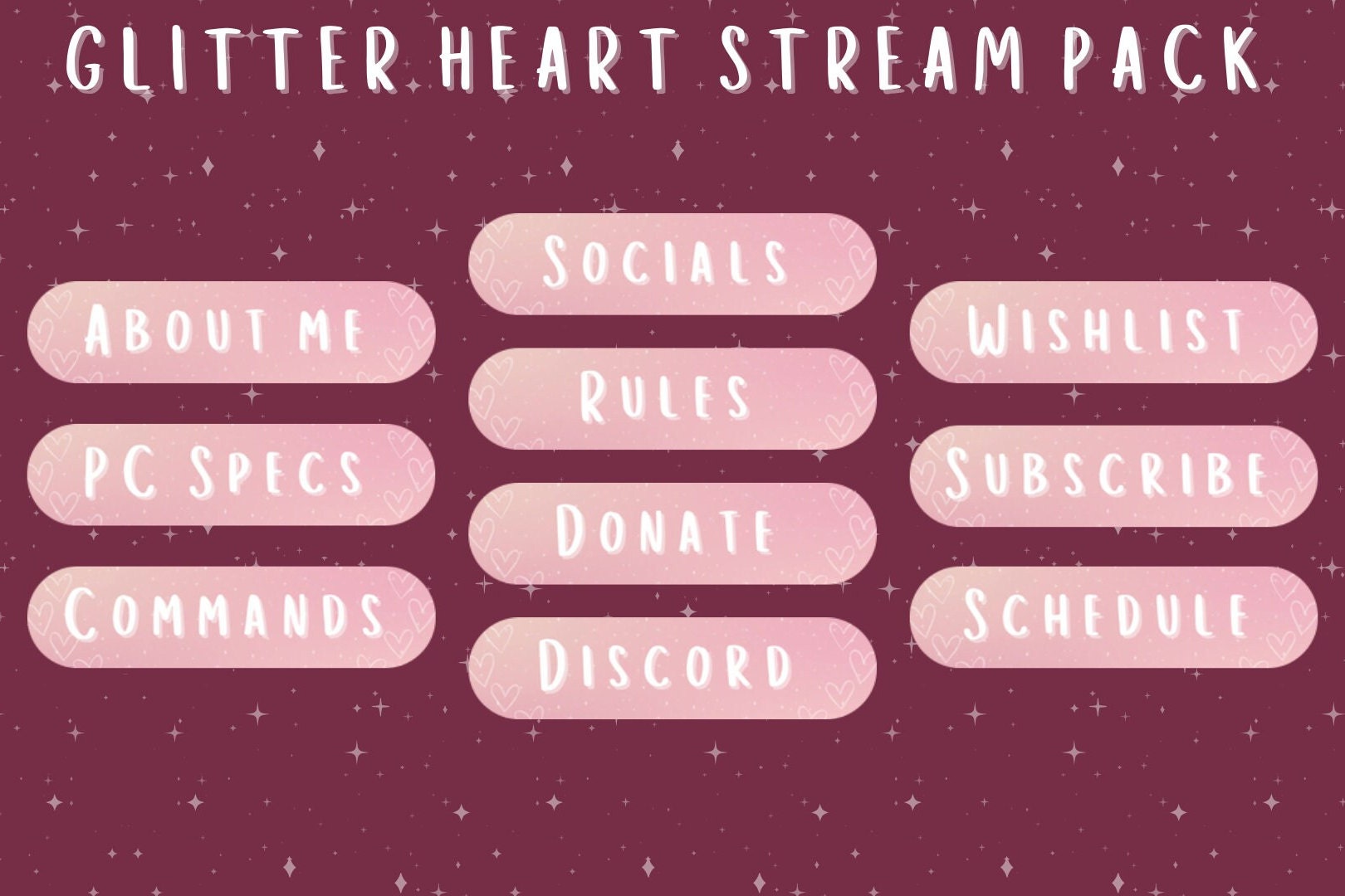 Pink Glitter Heart Stream Overlay Pack ~ Twitch Overlays ~ Animated ...