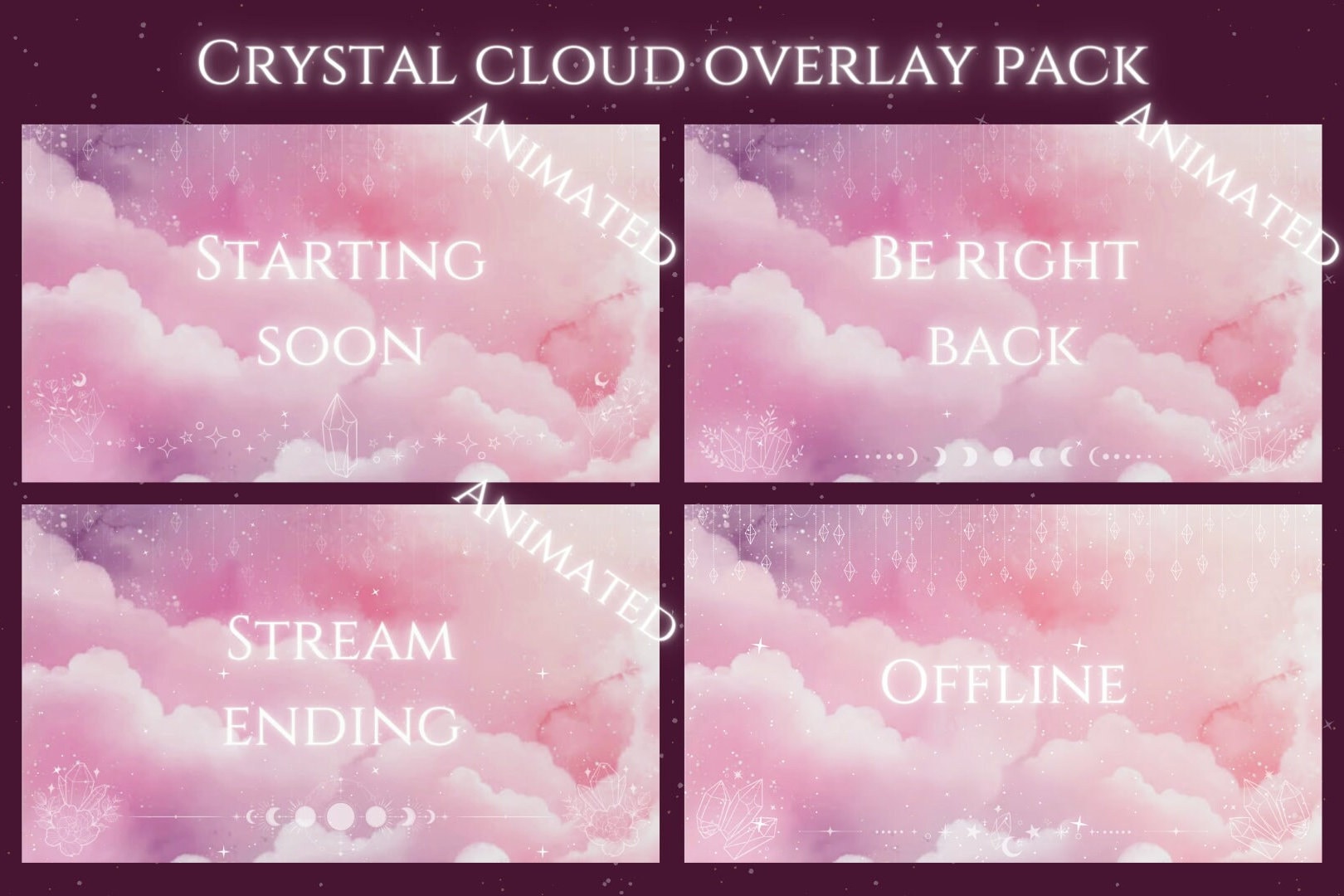 Animated Pink Crystal Cloud Stream Overlay Pack ~ Twitch Overlays ...