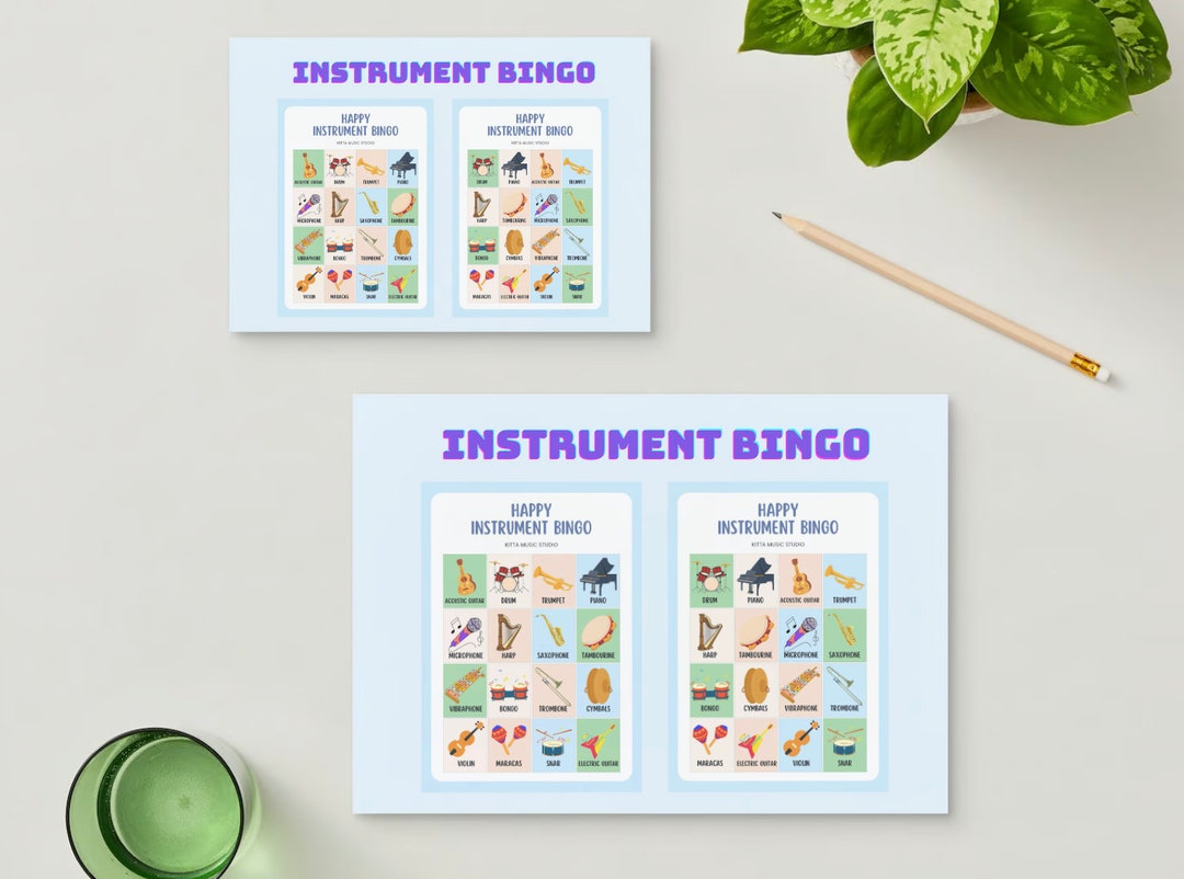 Happy Music Instrument Bingo Cards, Instrument Learning Game, Printable ...