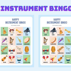 Happy Music Instrument Bingo Cards, Instrument Learning Game, Printable ...