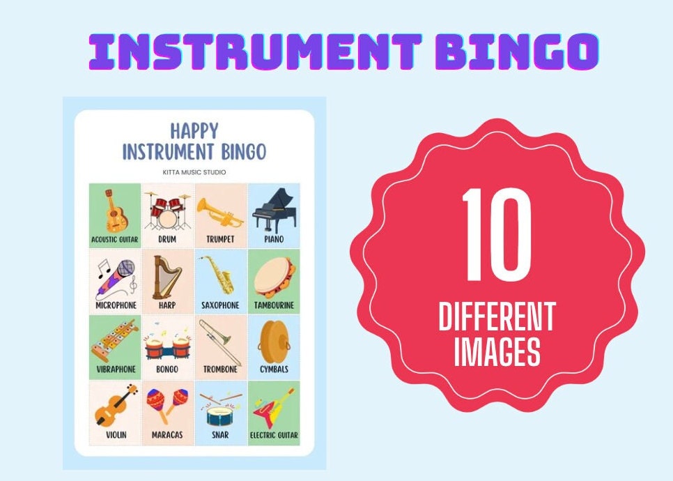 Happy Music Instrument Bingo Cards, Instrument Learning Game, Printable ...