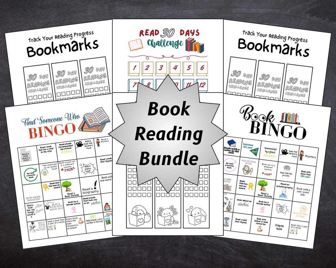 Book Reading Bundle - 30 Day Reading Tracker, Monthly Reading Bookmarks ...