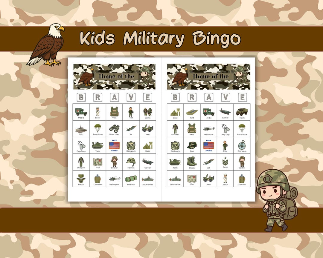 Kids Military Bingo Fun. Great for Veteran's Day, Memorial Day, Armed ...