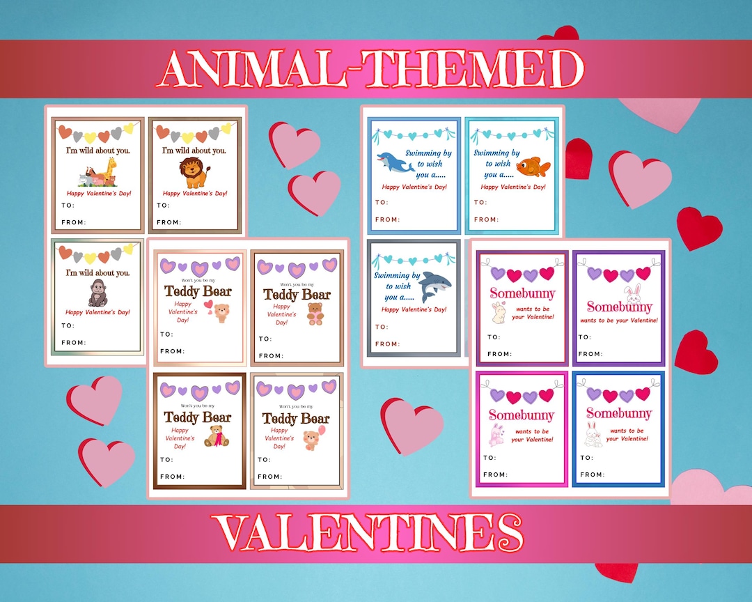 Animal Valentines: Kids Printable Classroom Cards (instant Download) - Etsy