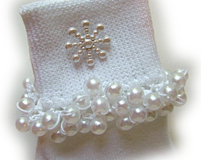 Pearl Snowflake Beaded Socks, Buttons, Girls Socks, Pearls, White Socks ...