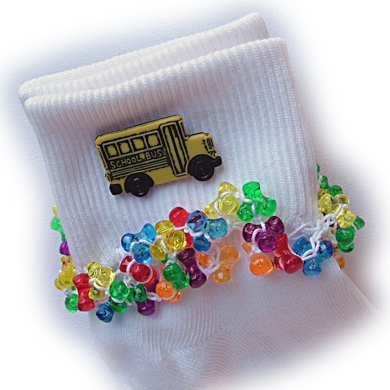 School Bus Beaded Socks Buttons Red Blue Holidays Girls | Etsy