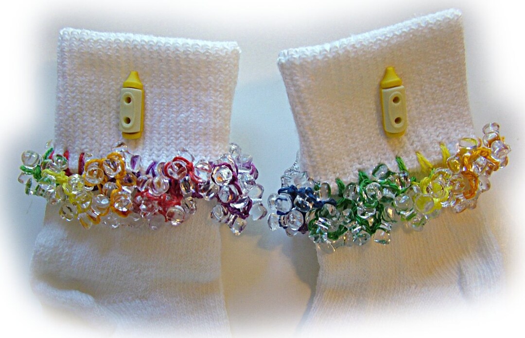 Yellow Crayon Beaded Socks, Buttons, Yellow, Blue, Green, Orange ...