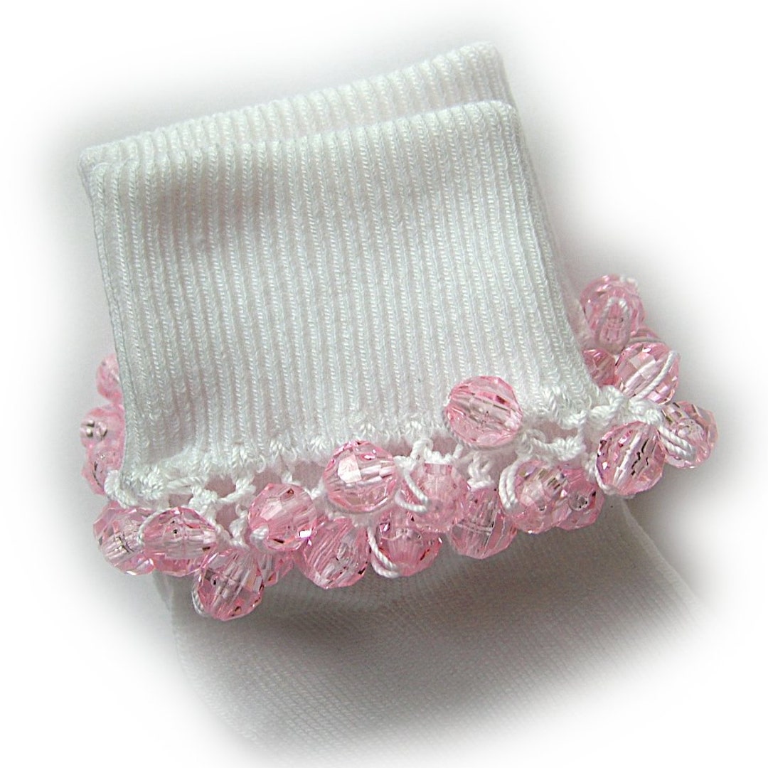 NEW - Pink Frost Faceted Beaded Socks, First Communion, Baptism ...