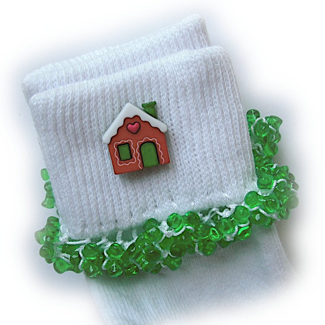 Gingerbread House Beaded Socks, Girls, Green, School, Holidays, Women's ...
