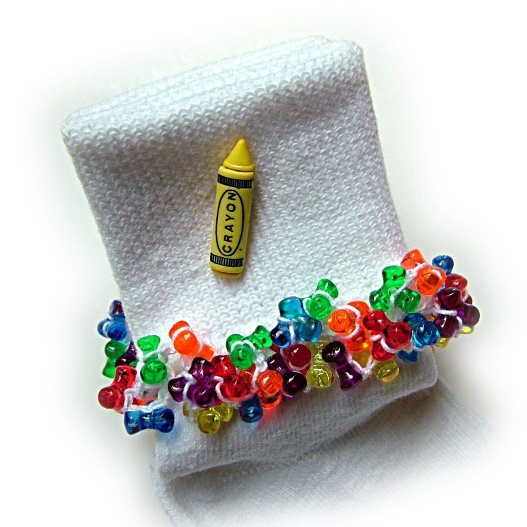Yellow Crayon Beaded Socks Buttons School Red Blue - Etsy