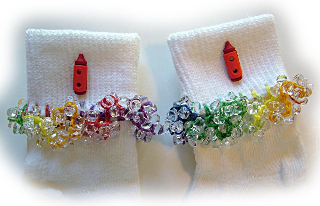 Red Crayon Beaded Socks, Buttons, Christmas, Red, Blue, Holidays ...