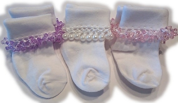 NEW Dressy Beaded Baby Socks 3 PAIRS Size 0 6 Months Baby Socks Pearls Baptism Christening Pink Tri Beads Lavender Tri Bead Baby Etsy
